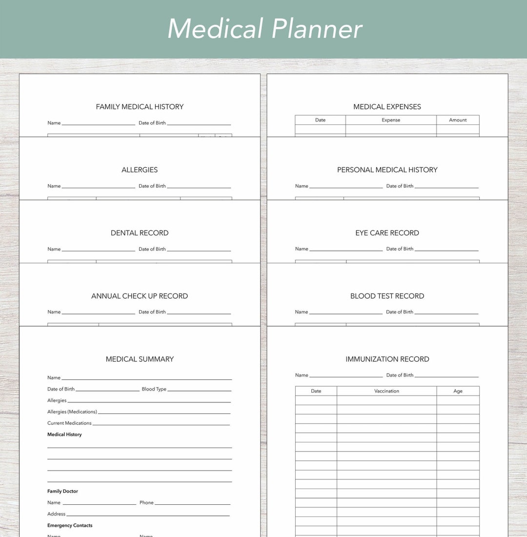 Medical Planner, Family Medical Binder, Medical Forms Bundle, 10 Pages ...