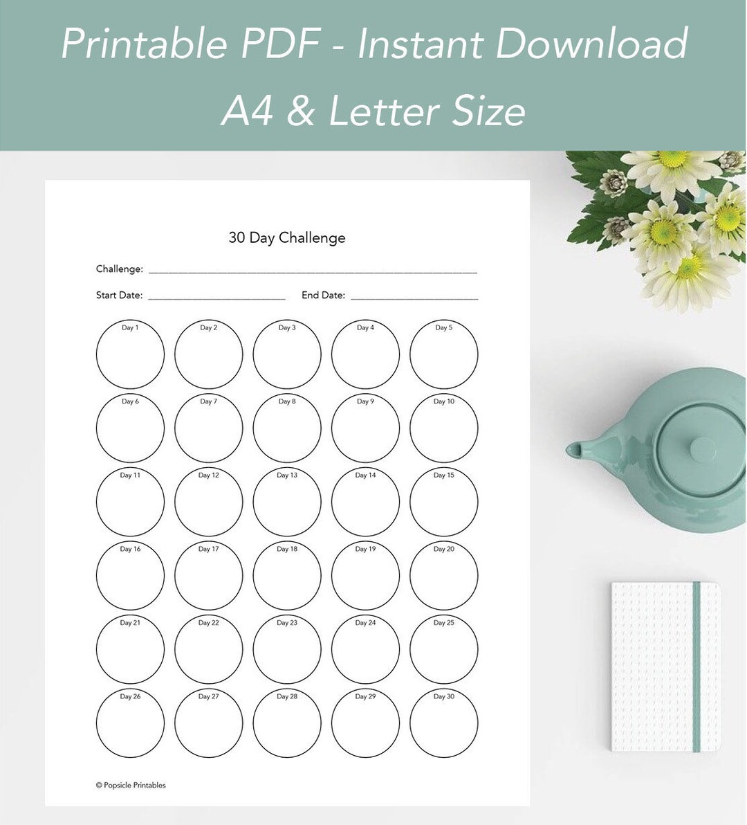 30 Day Challenge Tracker, Printable PDF, Letter/a4, Instant Download - Etsy