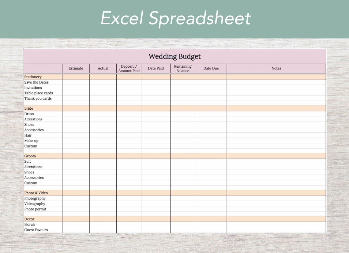 Wedding Budget Tracker, Excel Spreadsheet, Wedding Budget Template ...