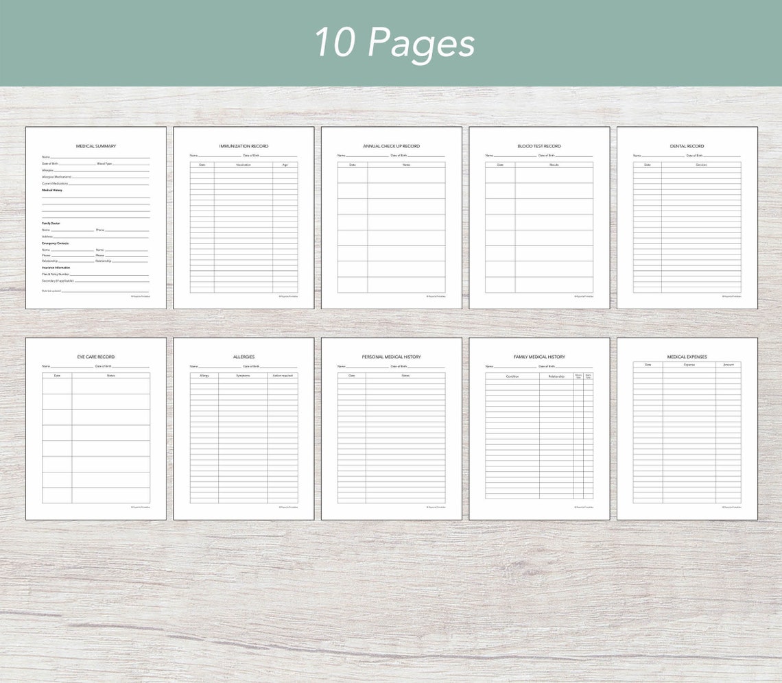 Medical Planner, Family Medical Binder, Medical Forms Bundle, 10 Pages ...