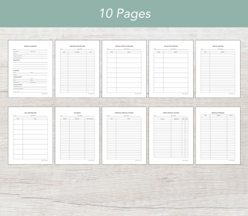 Medical Planner, Family Medical Binder, Medical Forms Bundle, 10 Pages ...