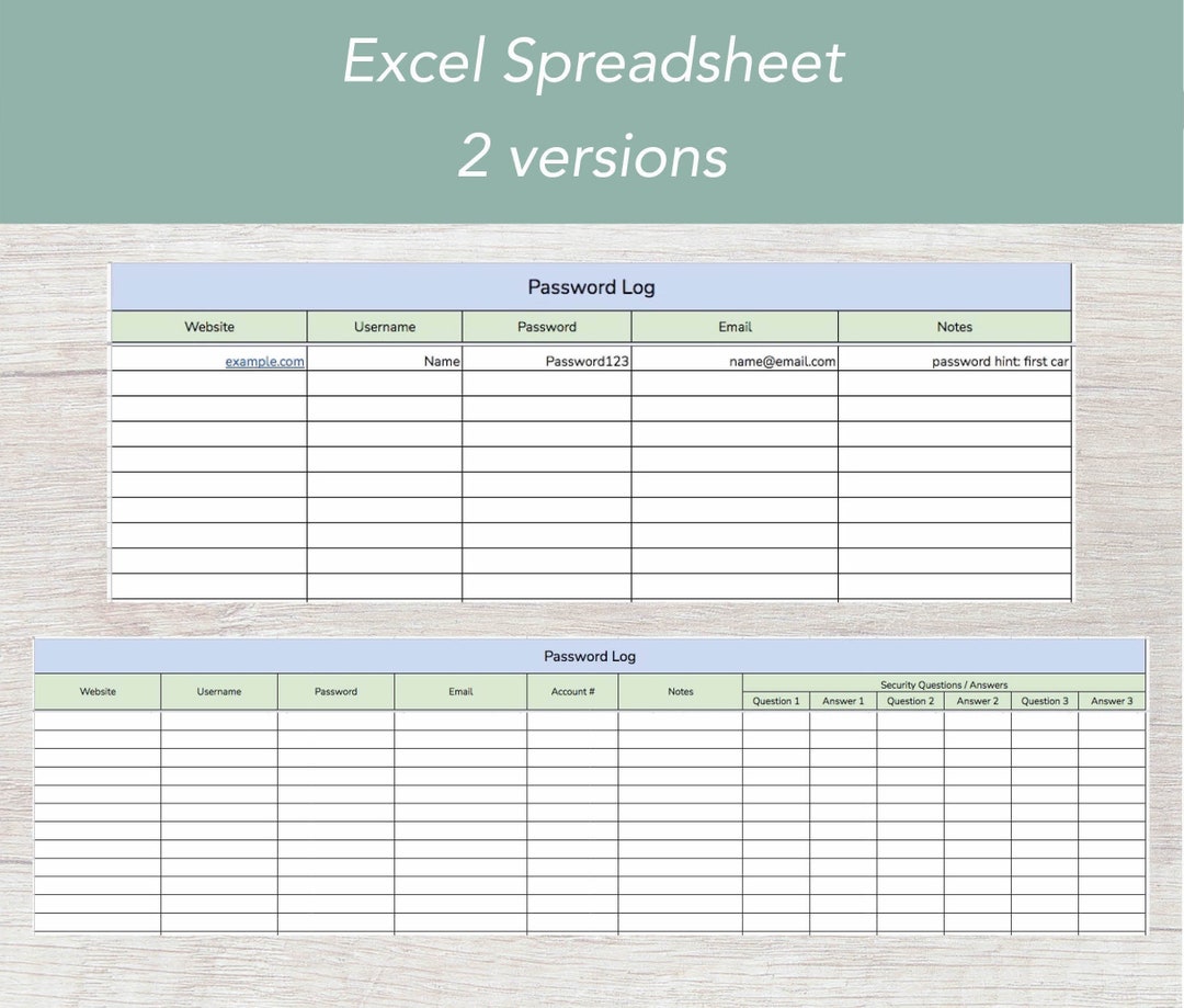 Password Log Excel, Password Tracker, Password Organizer, Spreadsheet ...