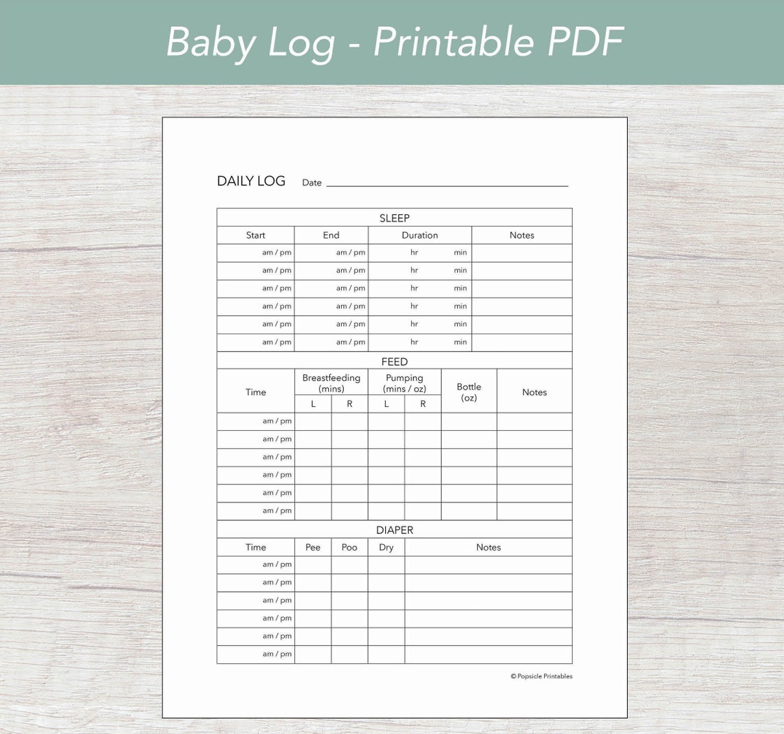 Printable Daily Baby Log, Sleep Tracker, Diaper Log, Feeding Log ...