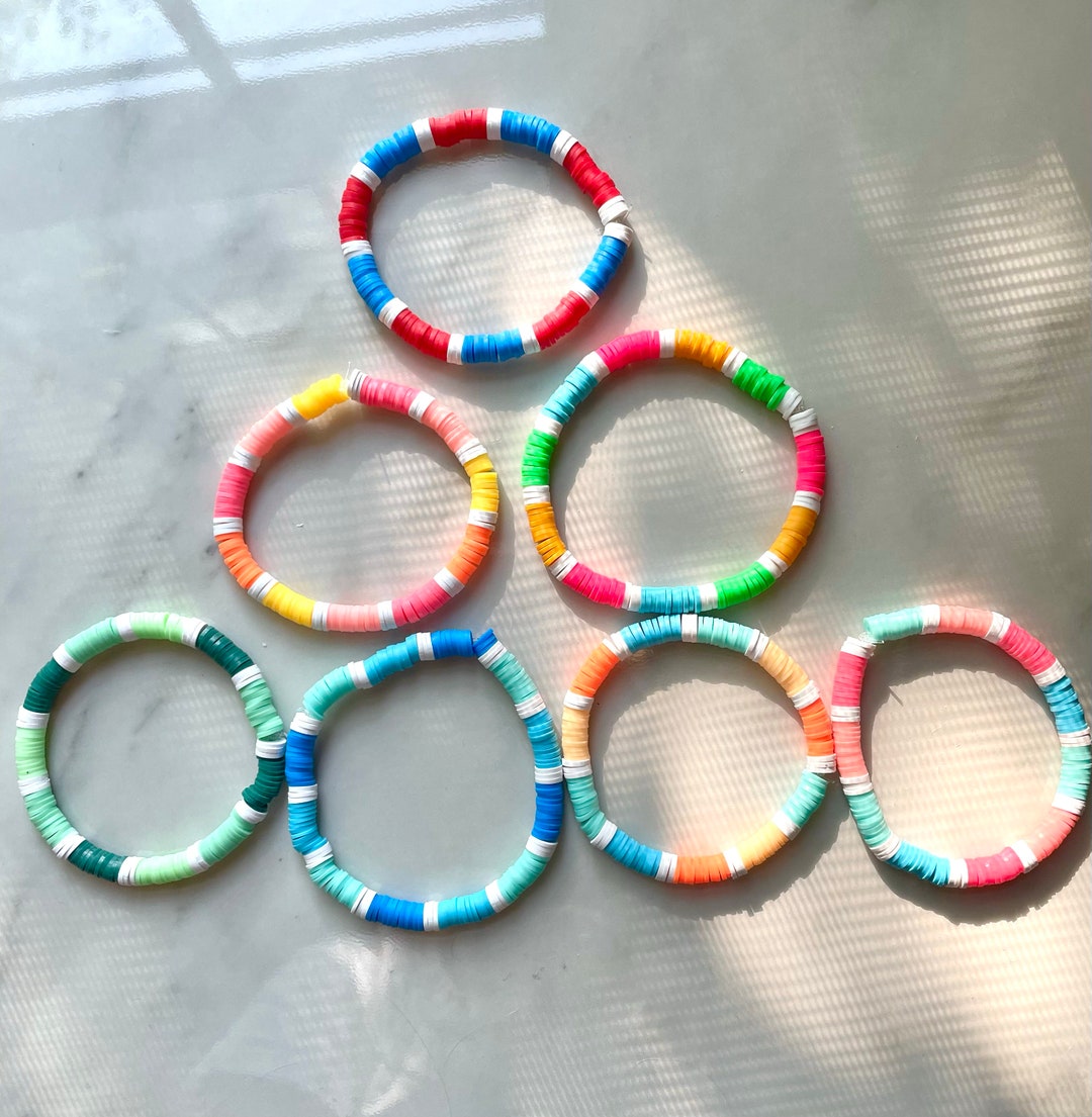 Clay Heishi Bead Summer Colorblock Bracelet - Etsy