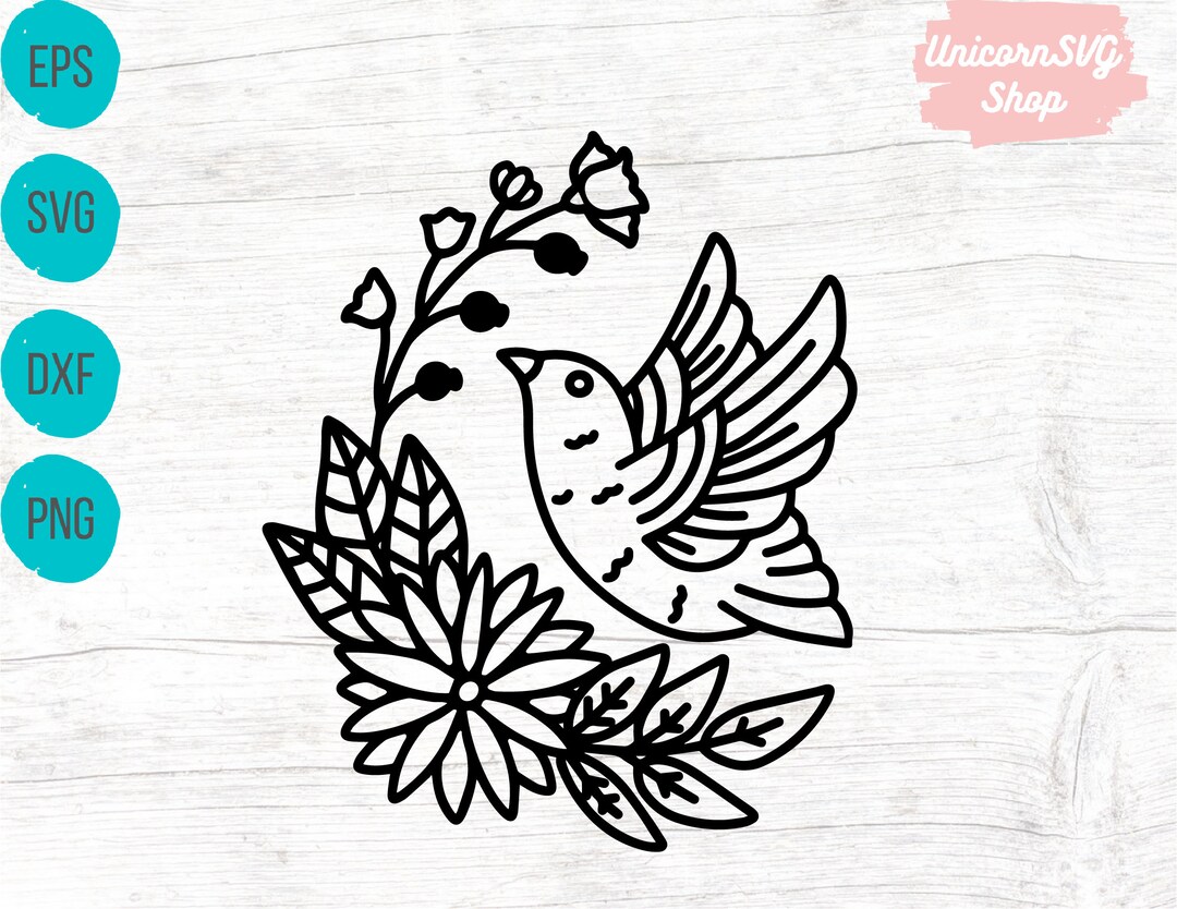 Bird Svg File Bird and Flowers Svg Flowers Svg Bird Cut File Flowers ...