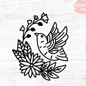 Bird Svg File Bird and Flowers Svg Flowers Svg Bird Cut File Flowers ...