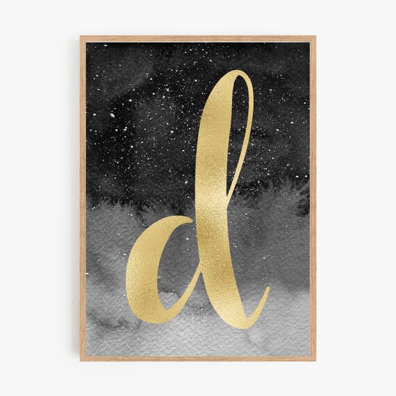 Black & Gold Letter Poster Initials Wall Art Kids Room - Etsy
