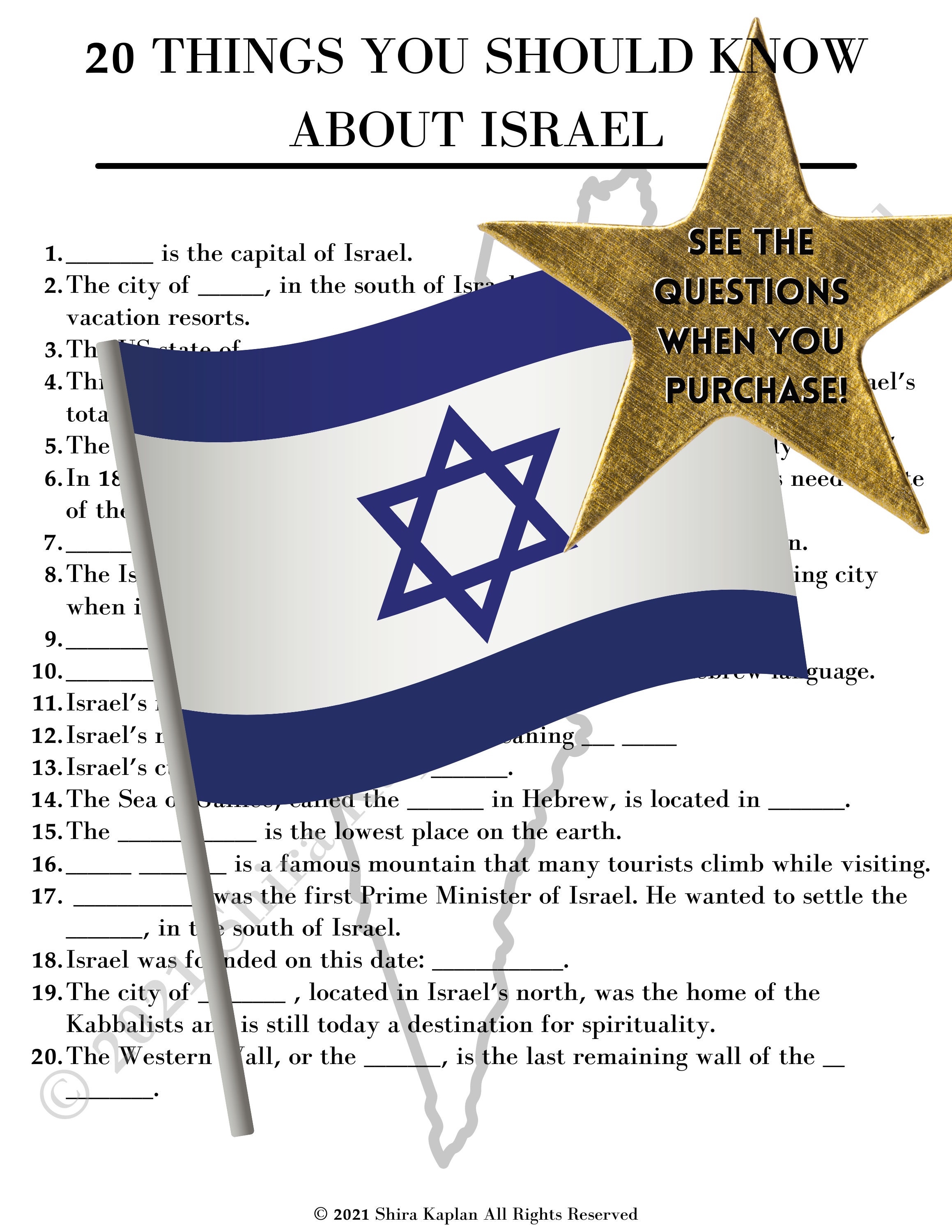 20 Things You Should Know About Israel - Sunday School Worksheet ...