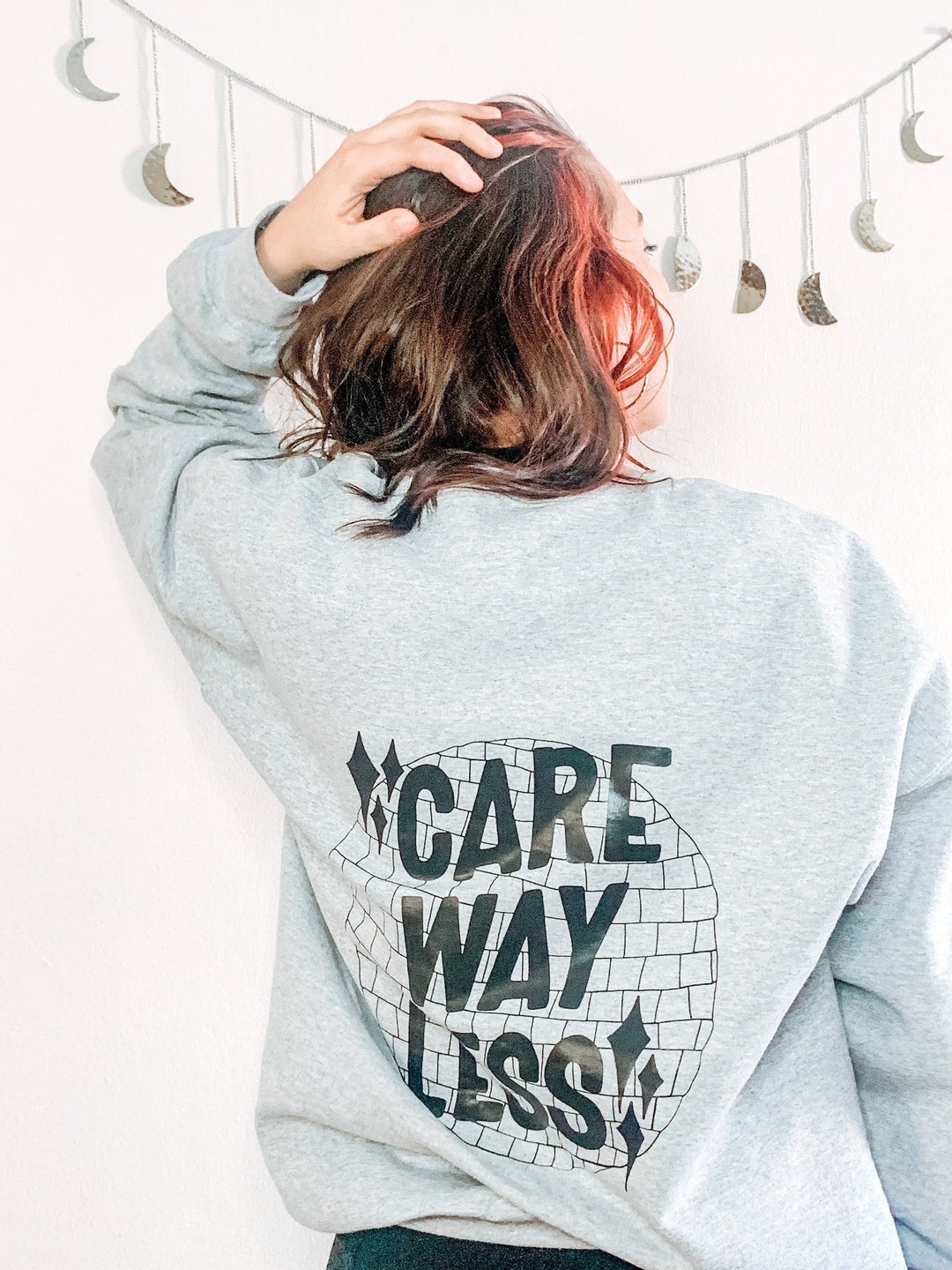 Care Way Less Crewneck Disco Ball Sweatshirt Groovy Sweatshirt Gildan ...