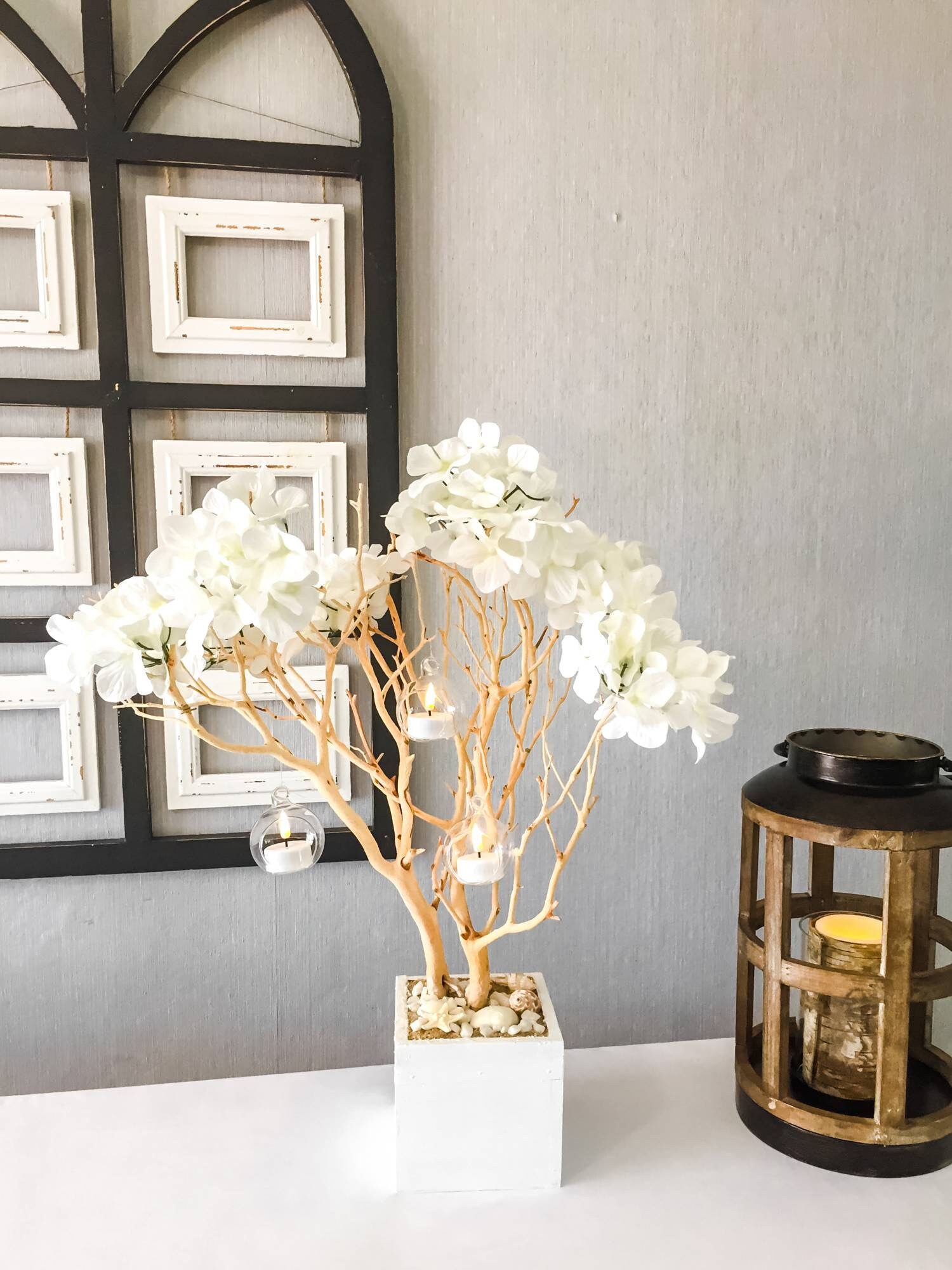 Tall Table Top Centerpiece, Tree Branches With White Floral Accents ...