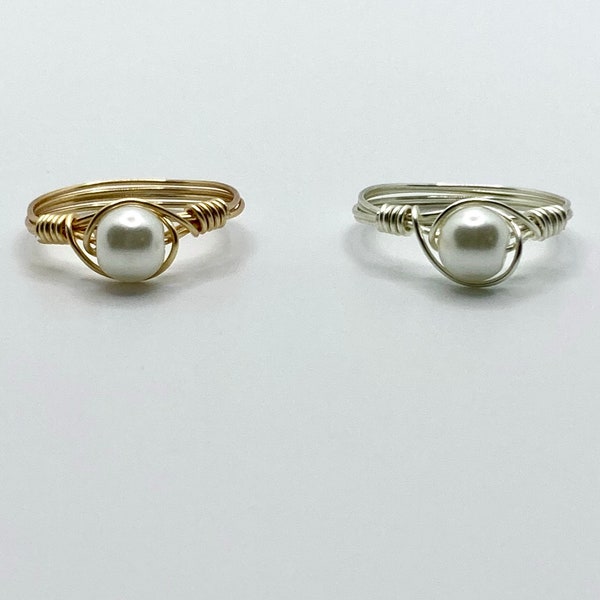 Wire Wrap Pearl Ring - Etsy