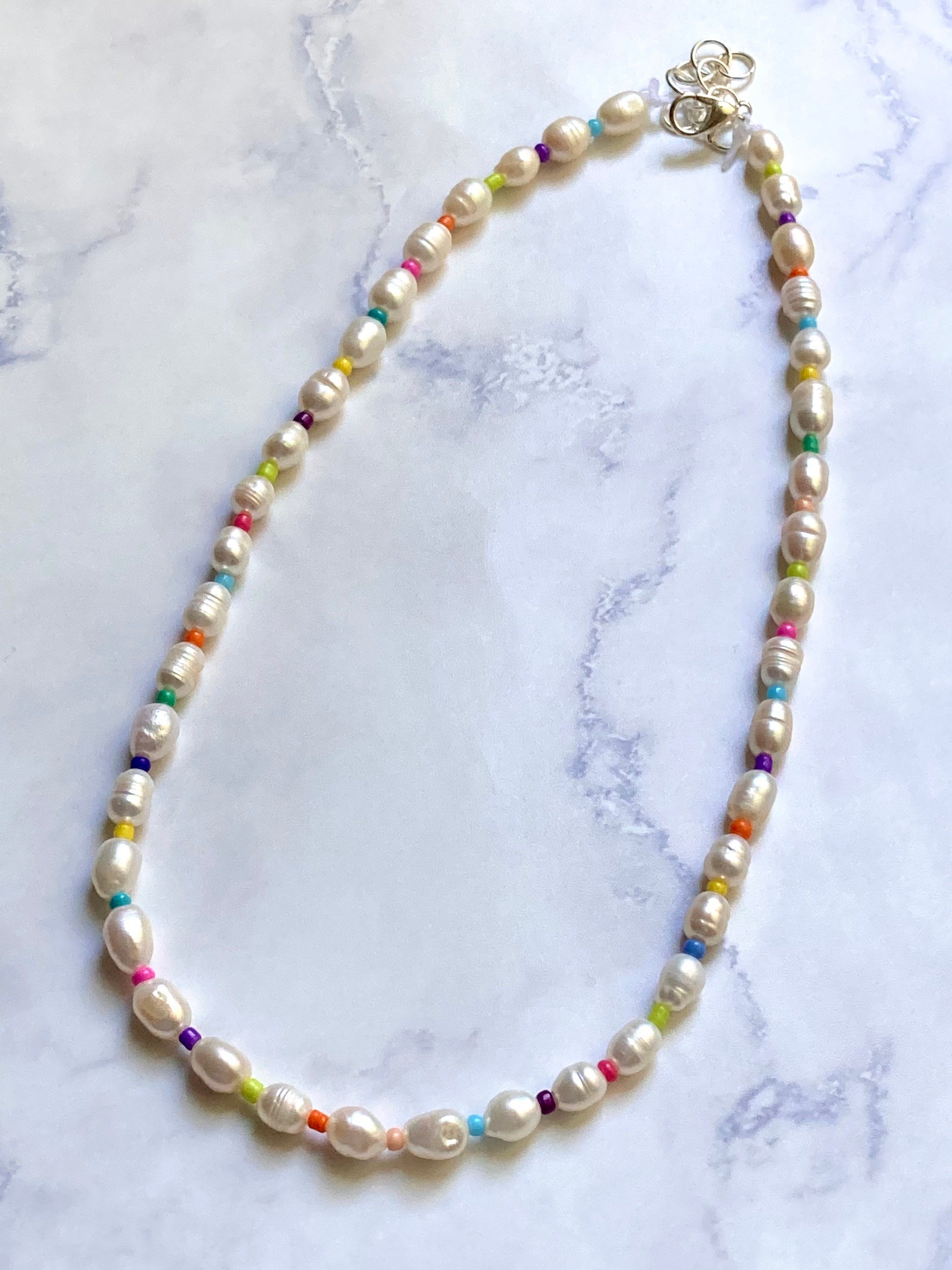 Freshwater Pearl And Multicolor Seed Bead Necklace Etsy