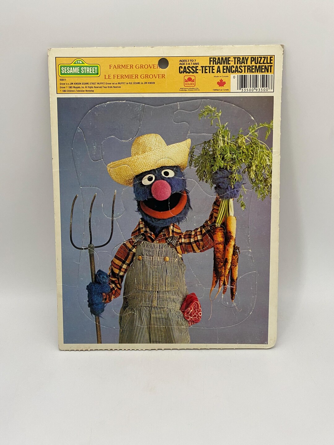 Vintage 1983 Sesame Street Farmer Grover Frame Tray Puzzle- Retro ...