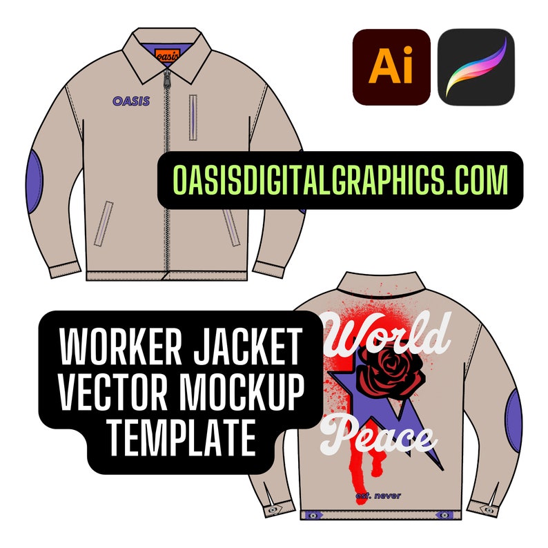 Work Jacket Mockup Template for Procreate and Adobe Illustrator ...