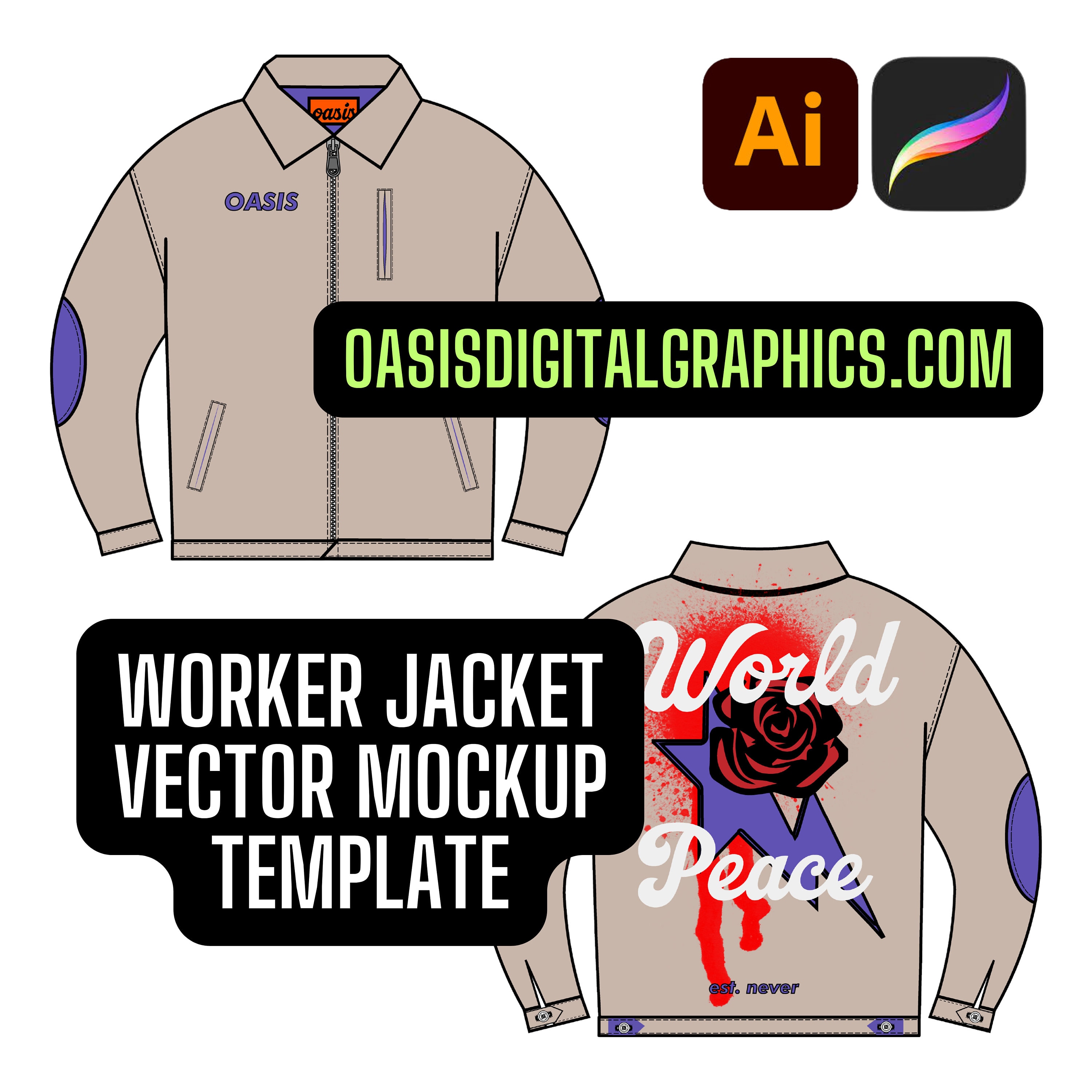 Work Jacket Mockup Template for Procreate and Adobe Illustrator ...