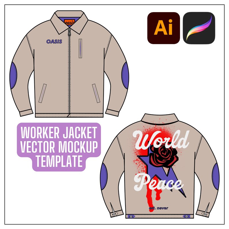 Work Jacket Mockup Template for Procreate and Adobe Illustrator ...