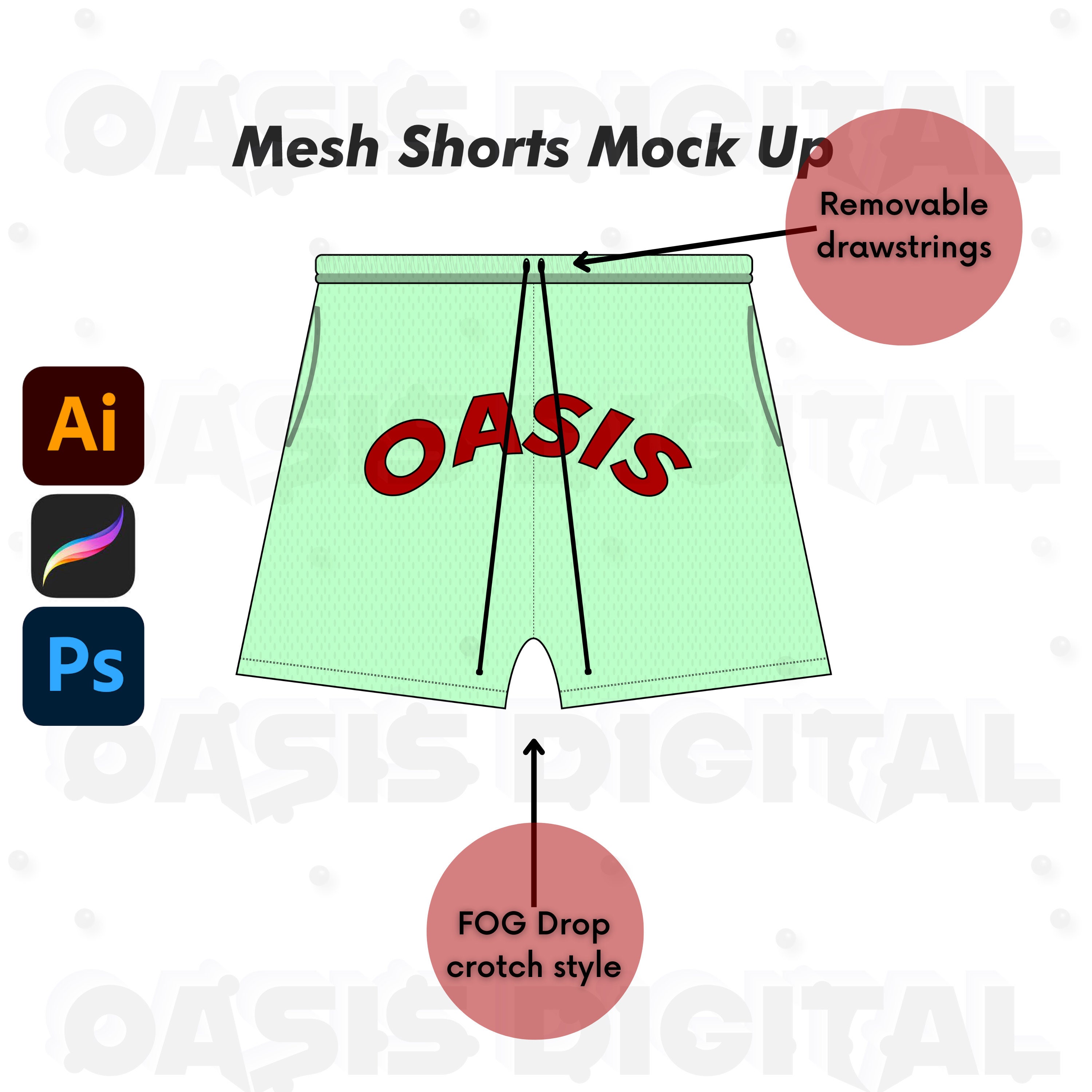 Mesh Shorts Mockup, Shorts Vector Mock Up, Procreate Shorts Mock Up ...