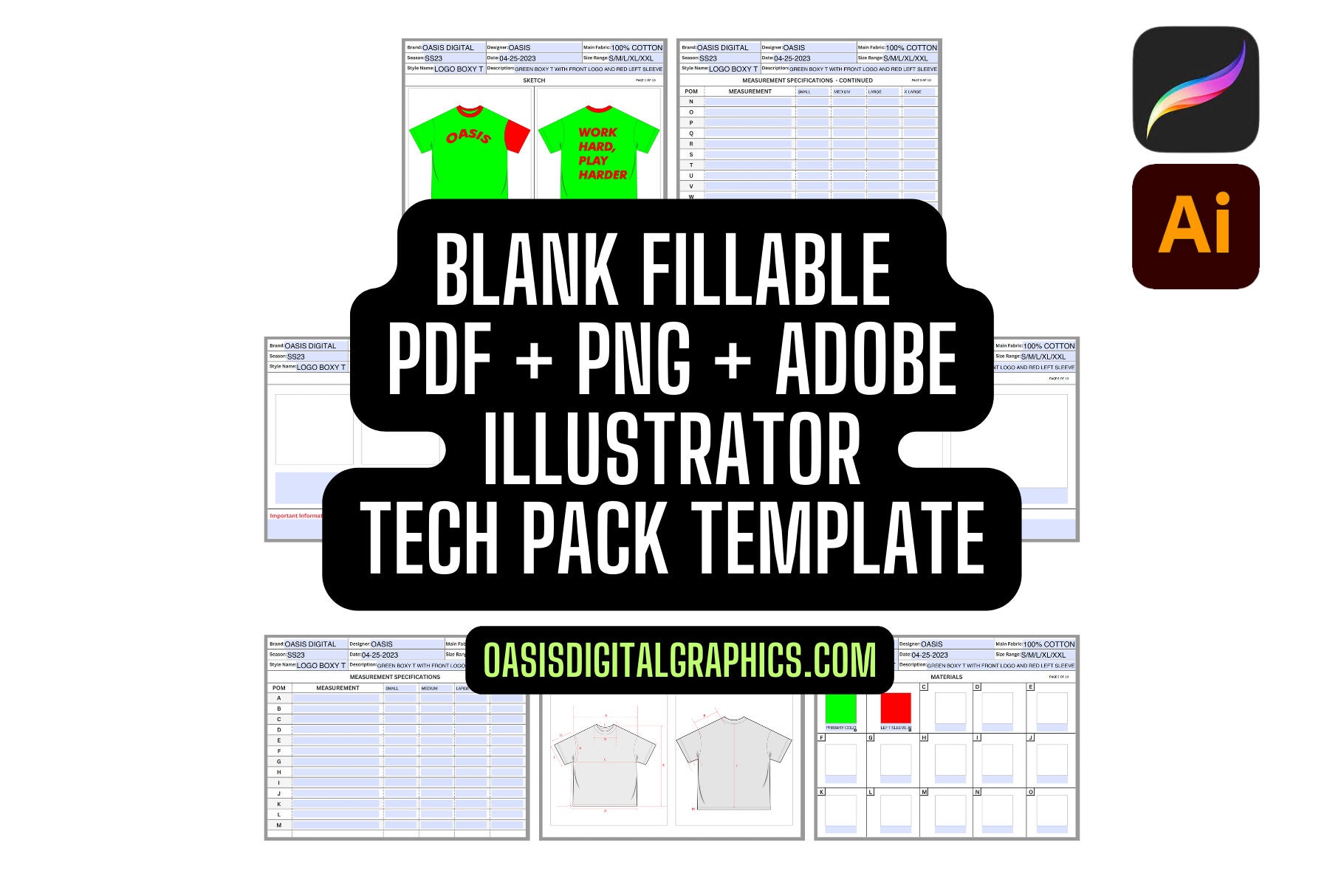 Blank Tech Pack Template (for Illustrator, Procreate, and Pdf) - Etsy
