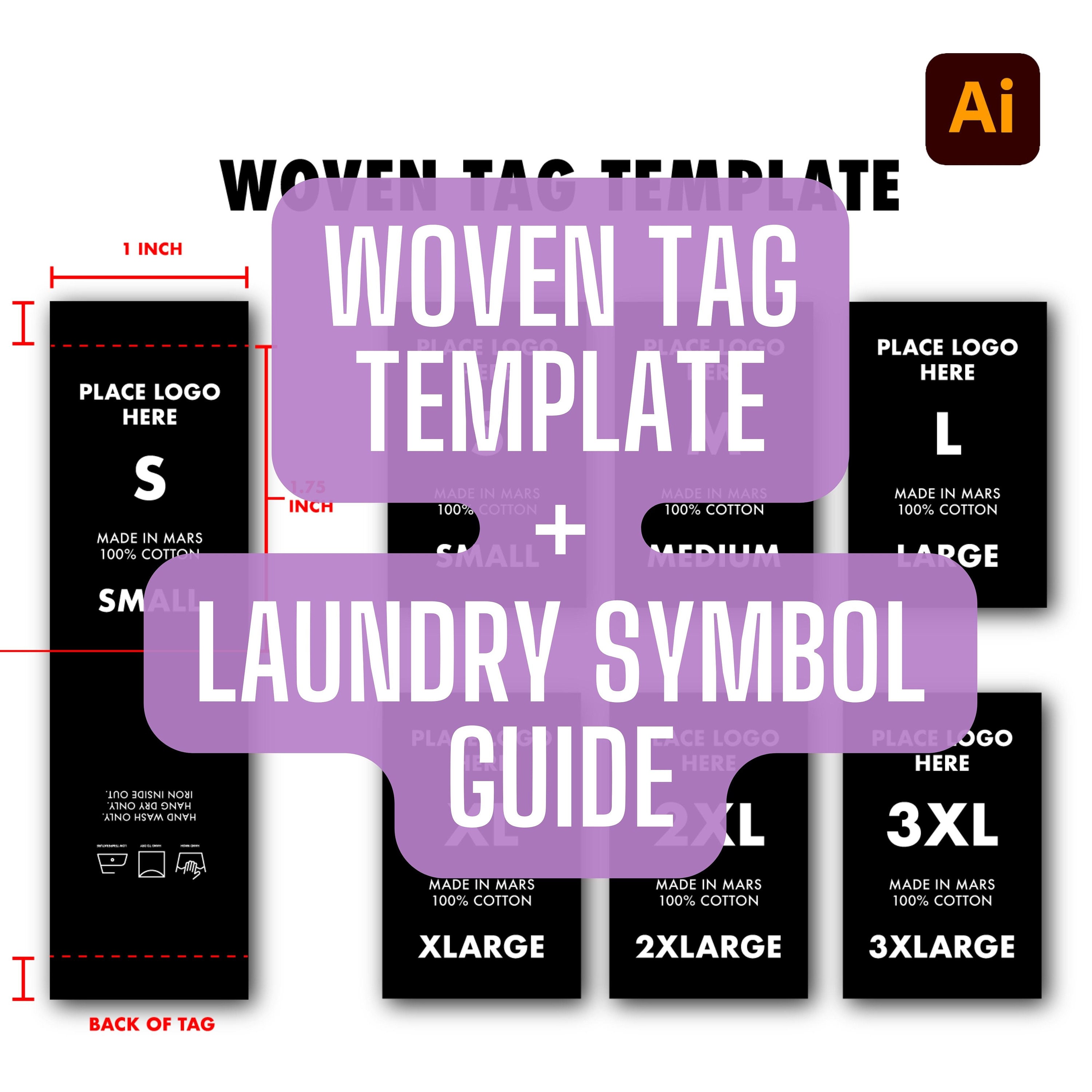 Fully Editable Adobe Illustrator Garment Tag Template With Laundry ...
