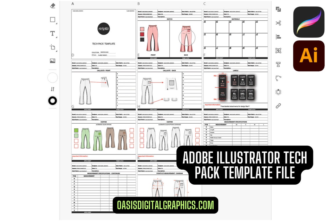 Blank Tech Pack Template (for Illustrator, Procreate, and Pdf) - Etsy