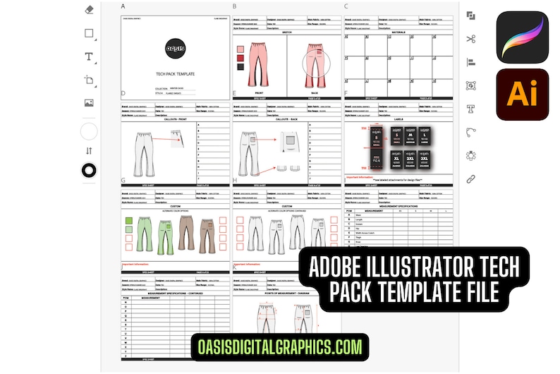 Blank Tech Pack Template (for Illustrator, Procreate, and Pdf) - Etsy