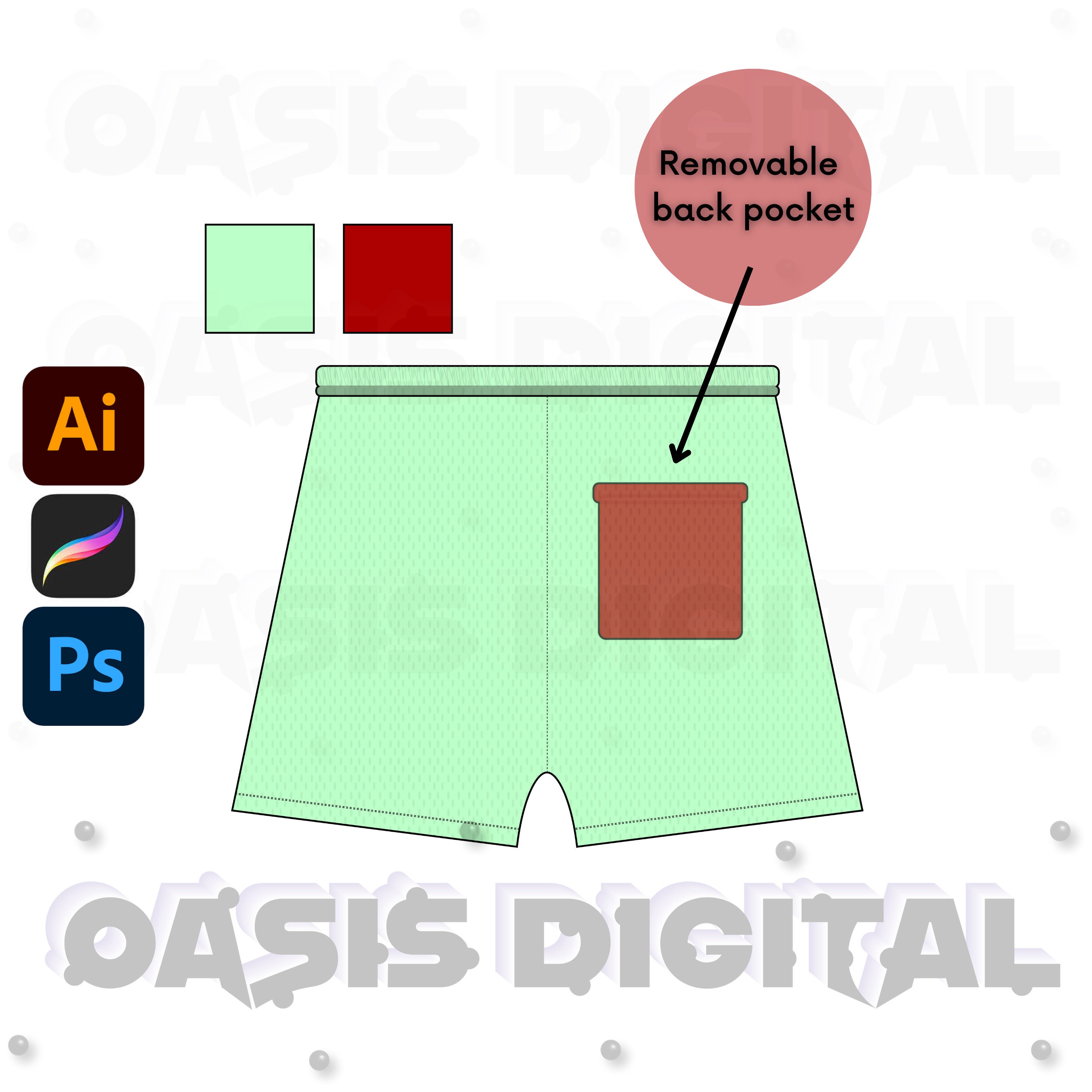 Mesh Shorts Mockup, Shorts Vector Mock Up, Procreate Shorts Mock Up ...