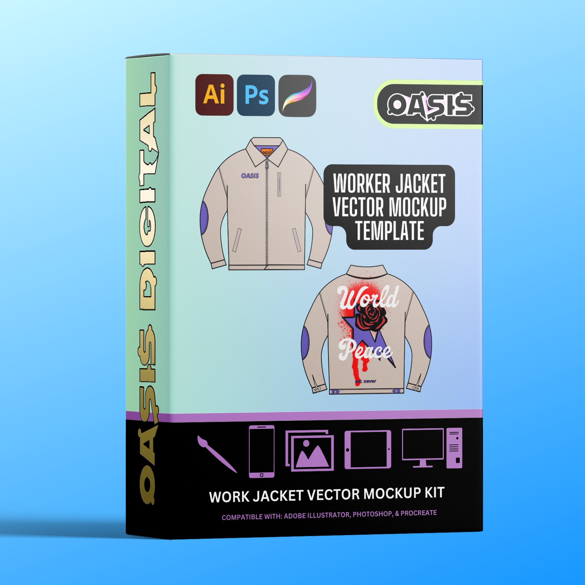 Work Jacket Mockup Template for Procreate and Adobe Illustrator ...