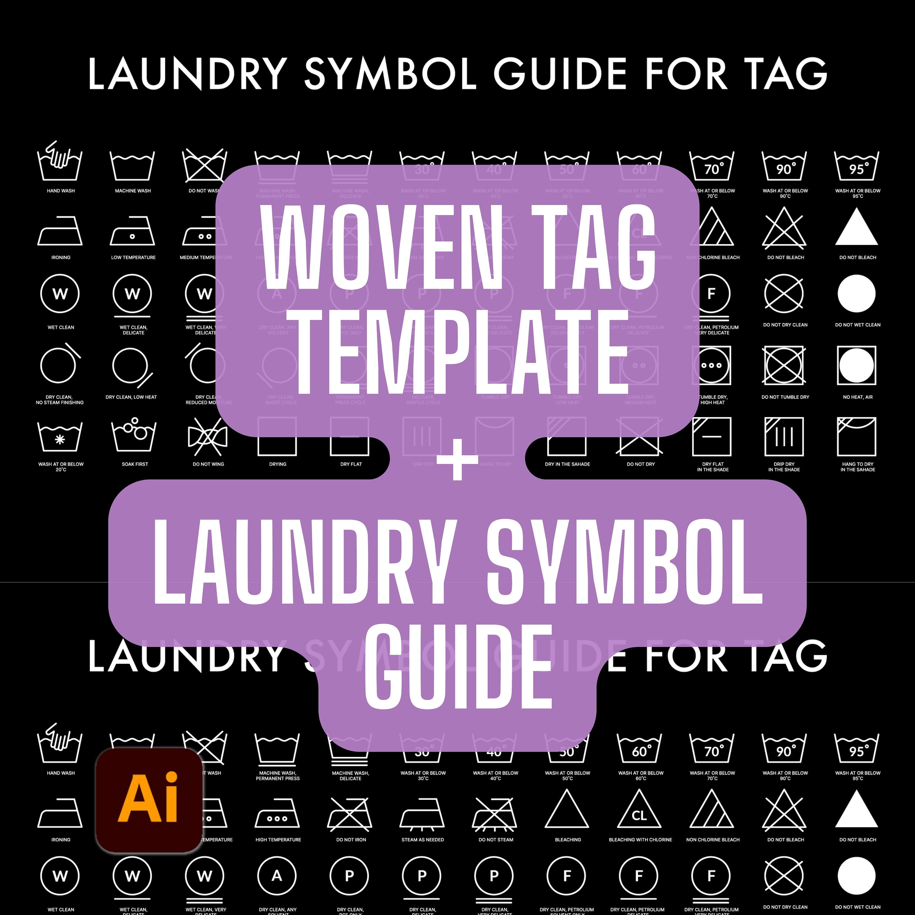 Fully Editable Adobe Illustrator Garment Tag Template With Laundry ...