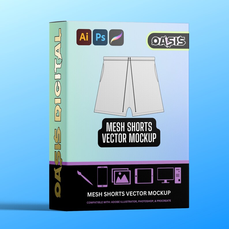Mesh Shorts Mockup, Shorts Vector Mock Up, Procreate Shorts Mock Up ...