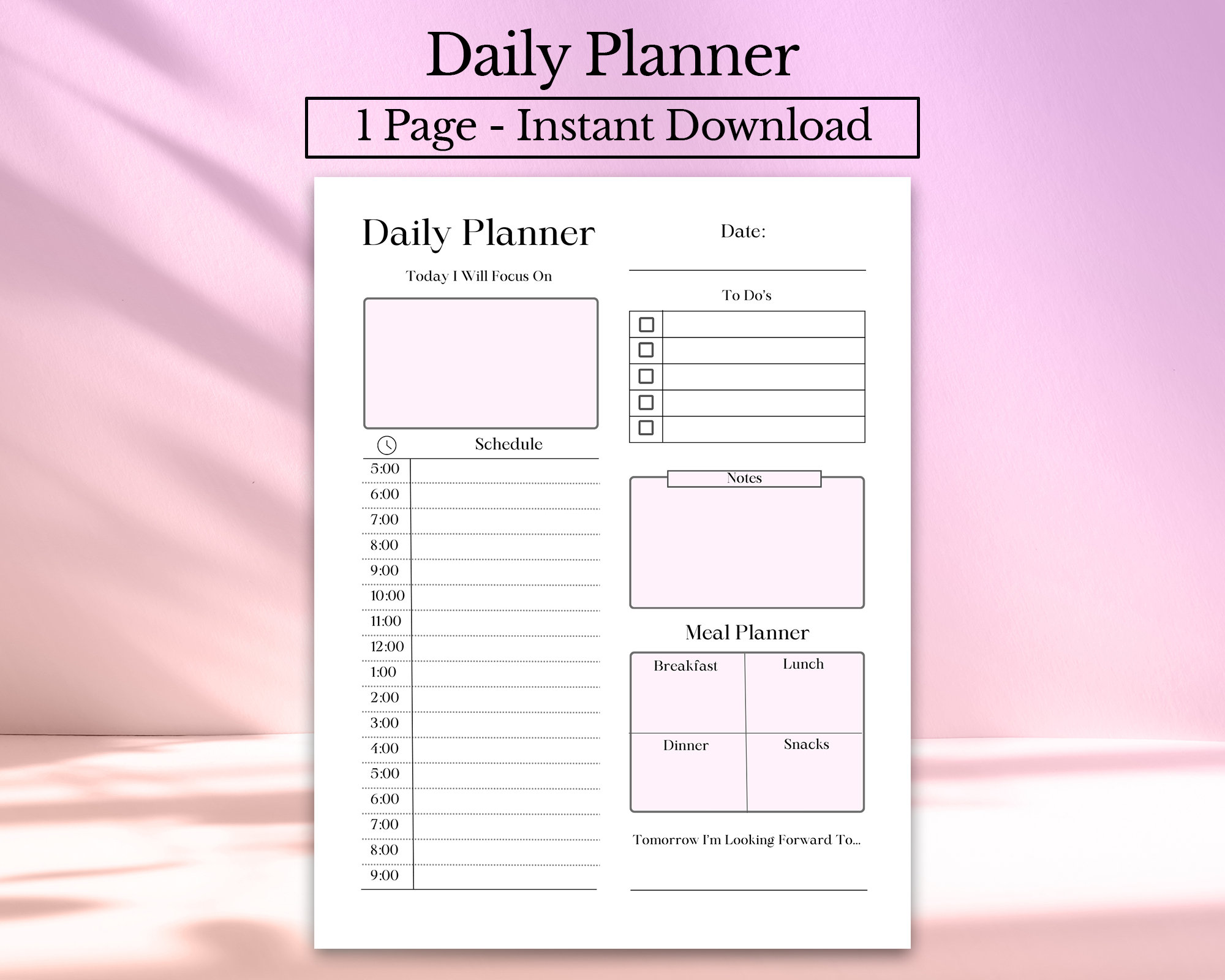Daily Planner Printable, Daily to Do List Printable, Printable Planner ...