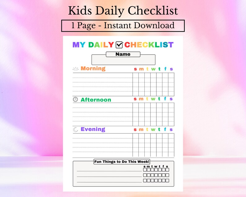Chore Chart for Kids, Kids Chore Chart, Kids Daily Checklist, Printable ...
