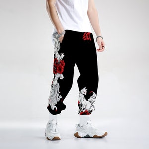 Kitsune Fox Black Pants Unisex Nine Tailed Fox Kami Inari Guardian ...