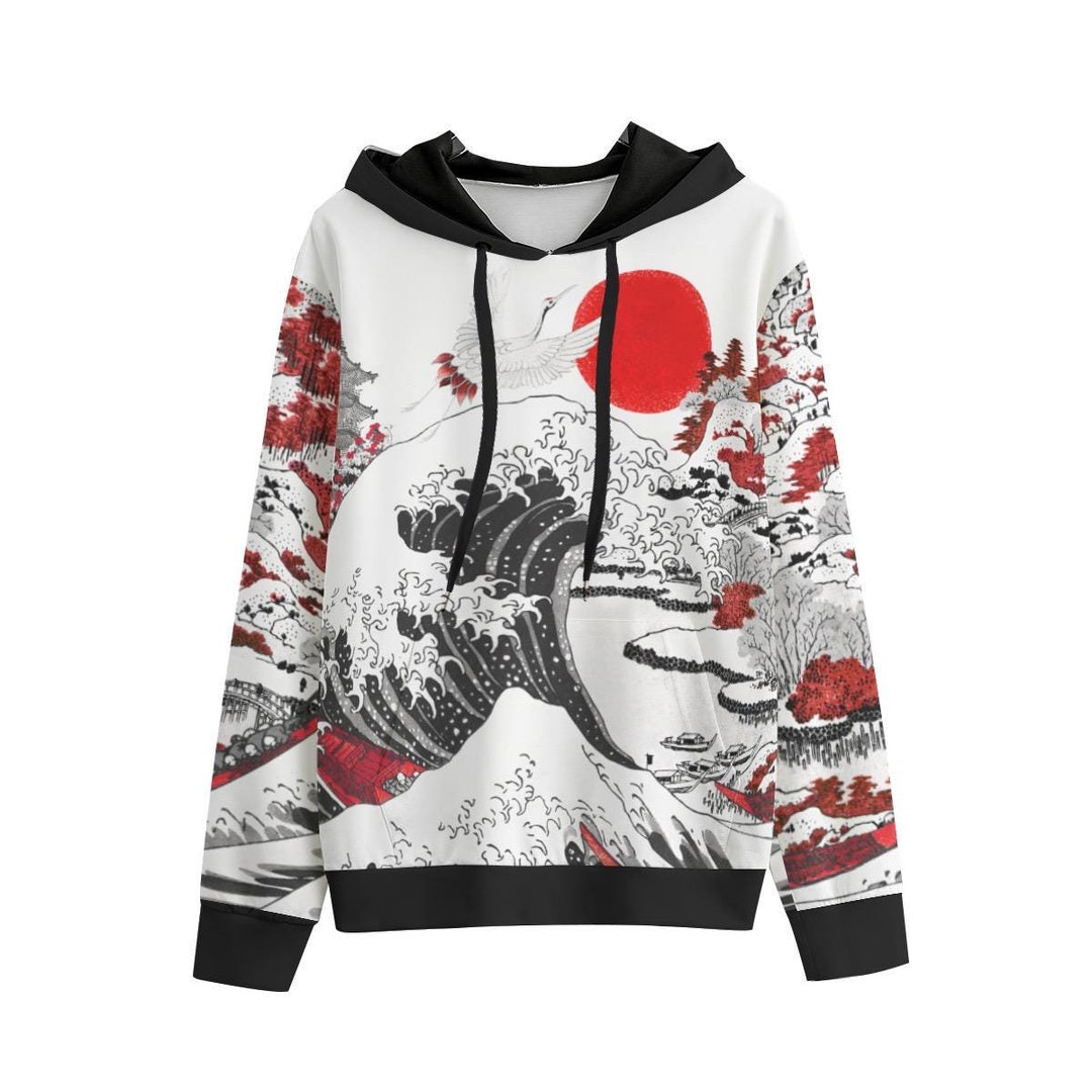 Hokusai 100% Cotton Hoodie the Great Wave off Kanagawa Sumi-e Painting ...