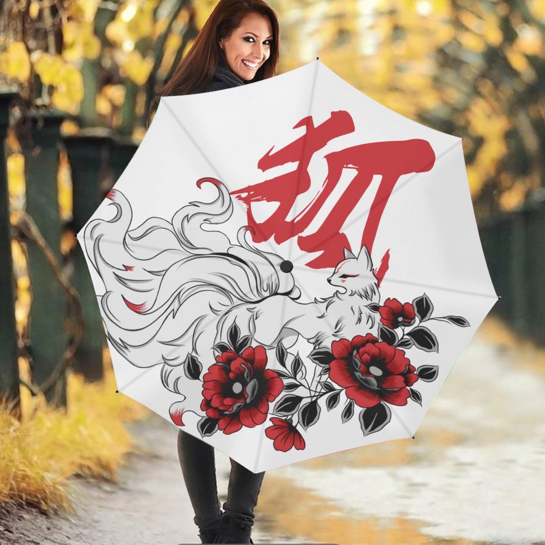 Japanese Kitsune Fox Umbrella 狐 Kanji Nine Tailed Fox Mask Spirit Japan ...