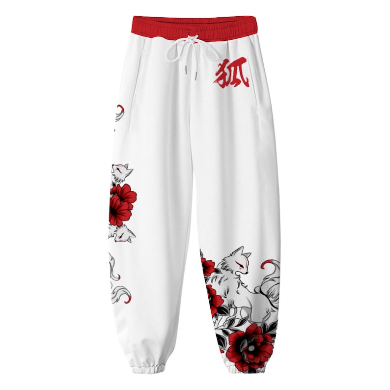 Kitsune Fox White Pants Unisex Nine Tailed Fox Kami Inari Guardian ...