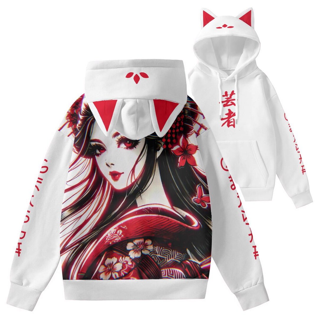 Japanese Geisha Hoodie With Cat Ears, 芸者, Japanese Art Kanji, Anime ...