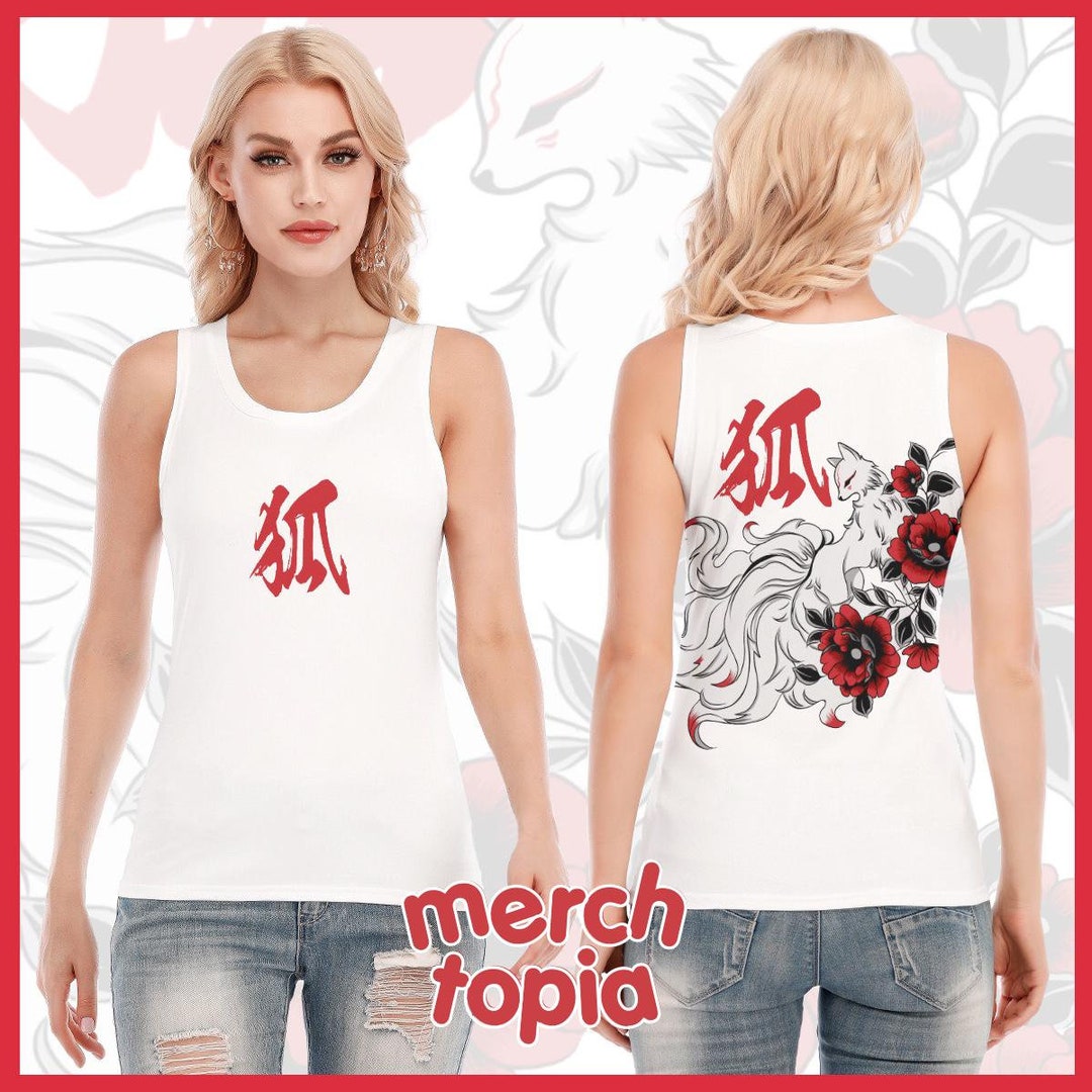 White Kitsune Fox Tank Top Nine Tailed Fox Mask Spirit Japan Kami Inari ...