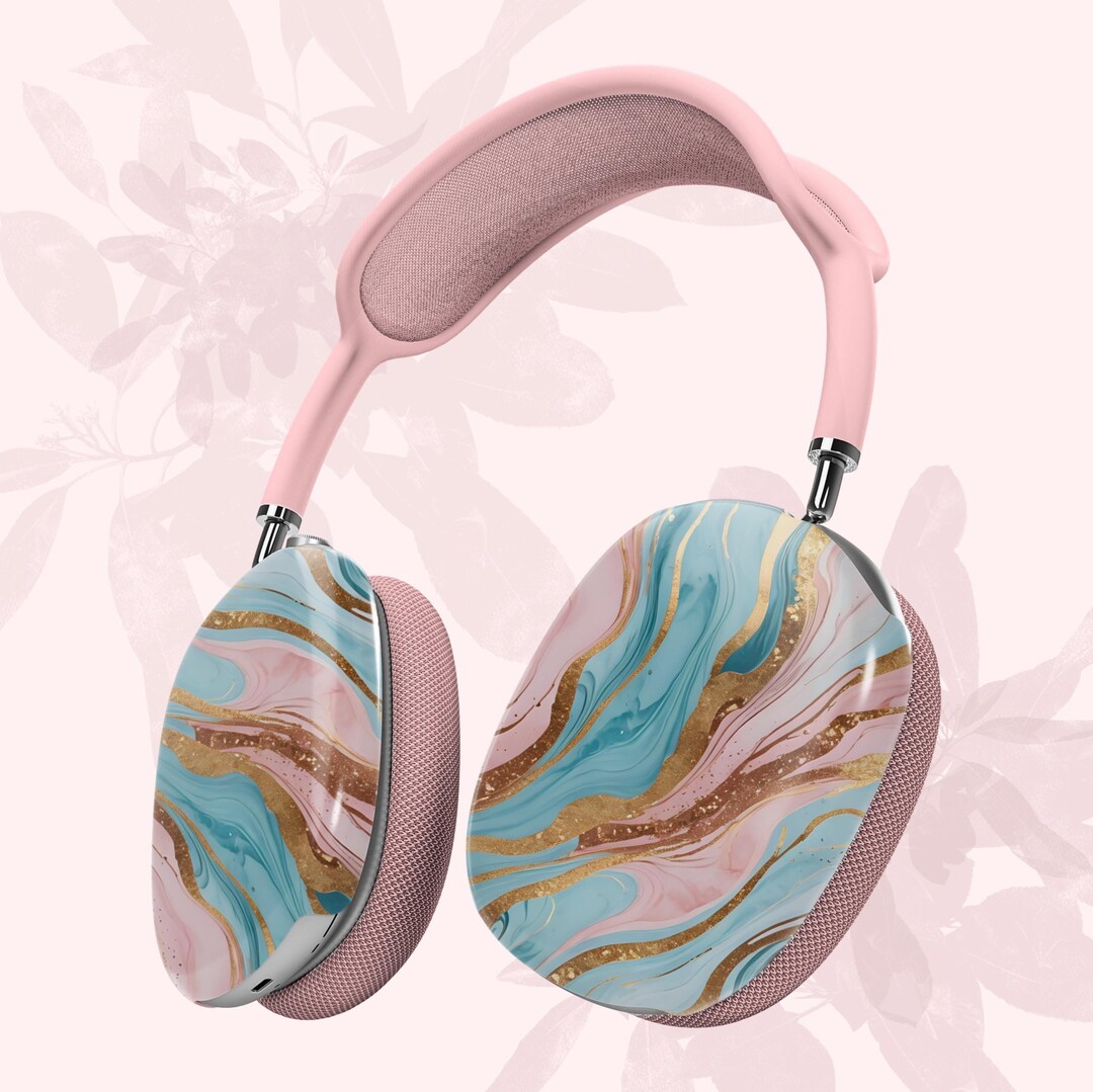 Marble Airpods Max Snap on Cases Gold, Pink, Teal Glossy Liquid Marble ...