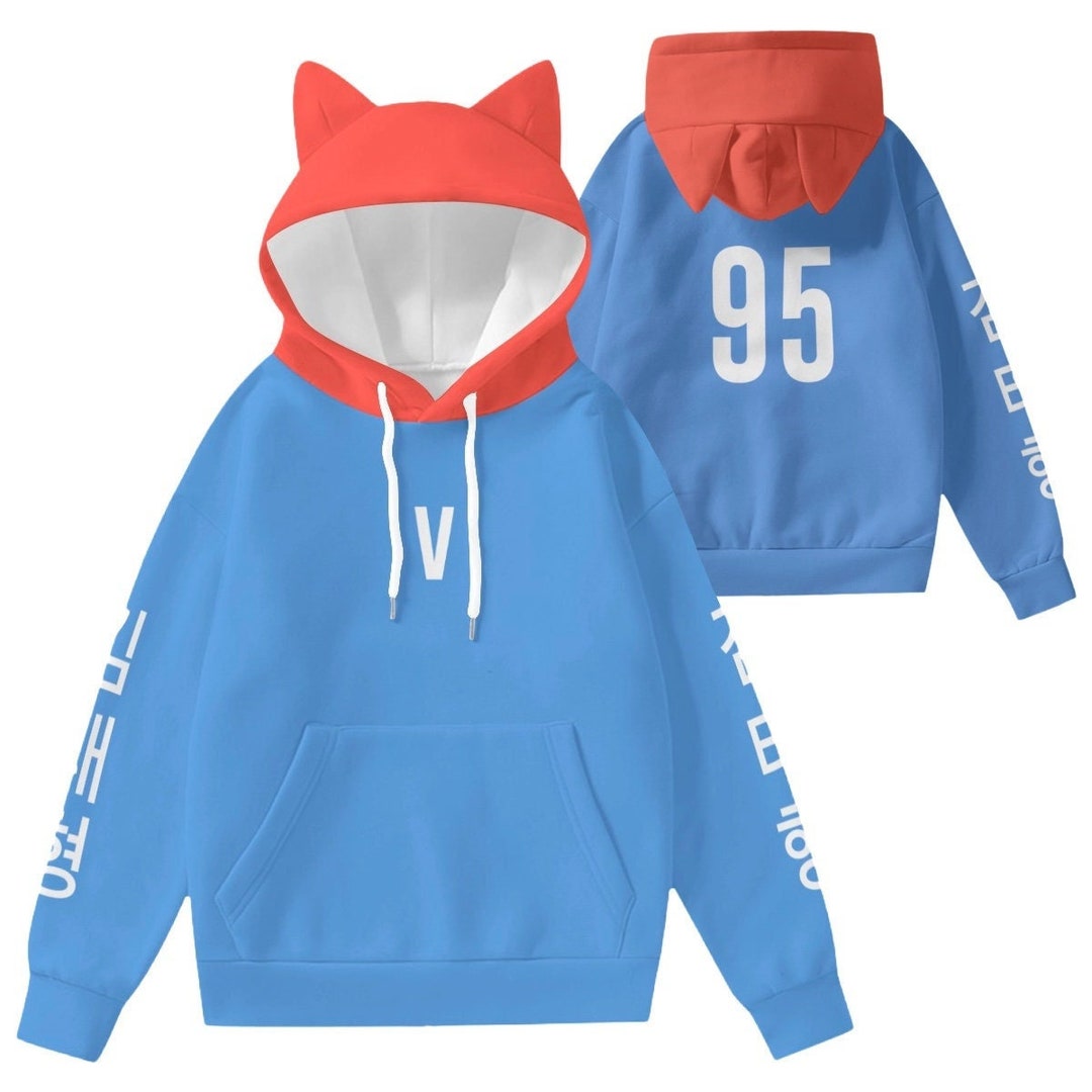 V Red & Blue Hoodie Cat Ears Hoodie Red Heart Army Gift Idea Kpop Merch ...