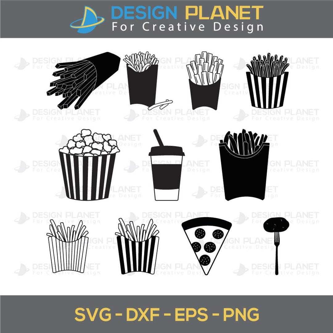 French Fries Silhouette Bundle Svg, French Fries Svg Vector Set, French ...