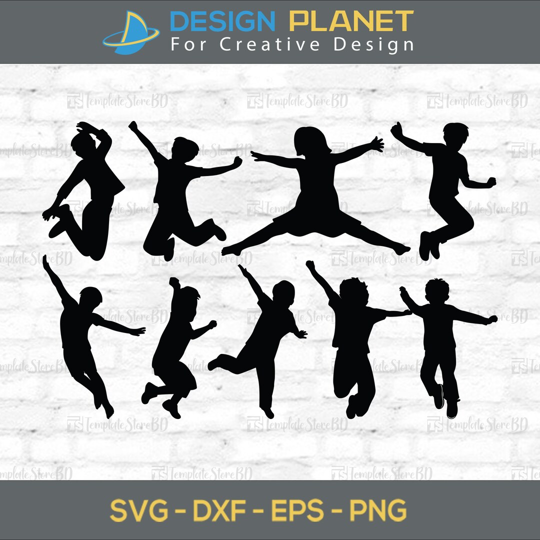 Kids Jumping SVG Cut Files | Kids Jumping Silhouette | Jumping Children ...