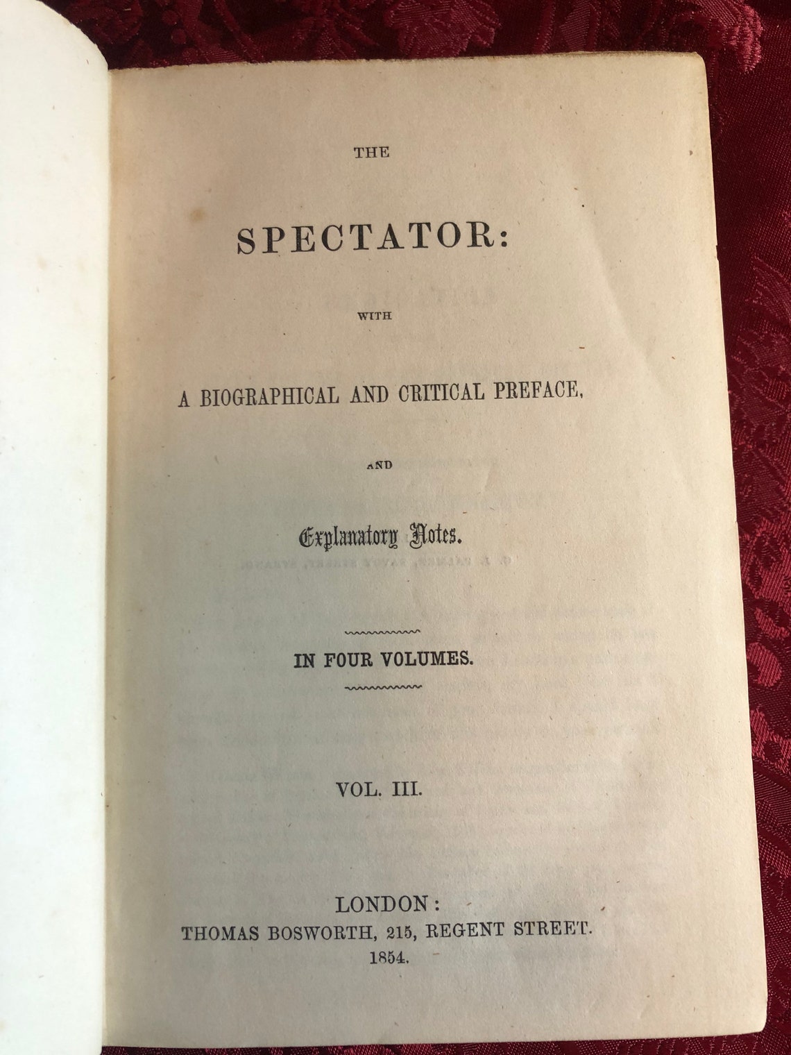 The Spectator, With Notes, A Book in 4 Volumes, Vol. 2 & 3, Antique ...