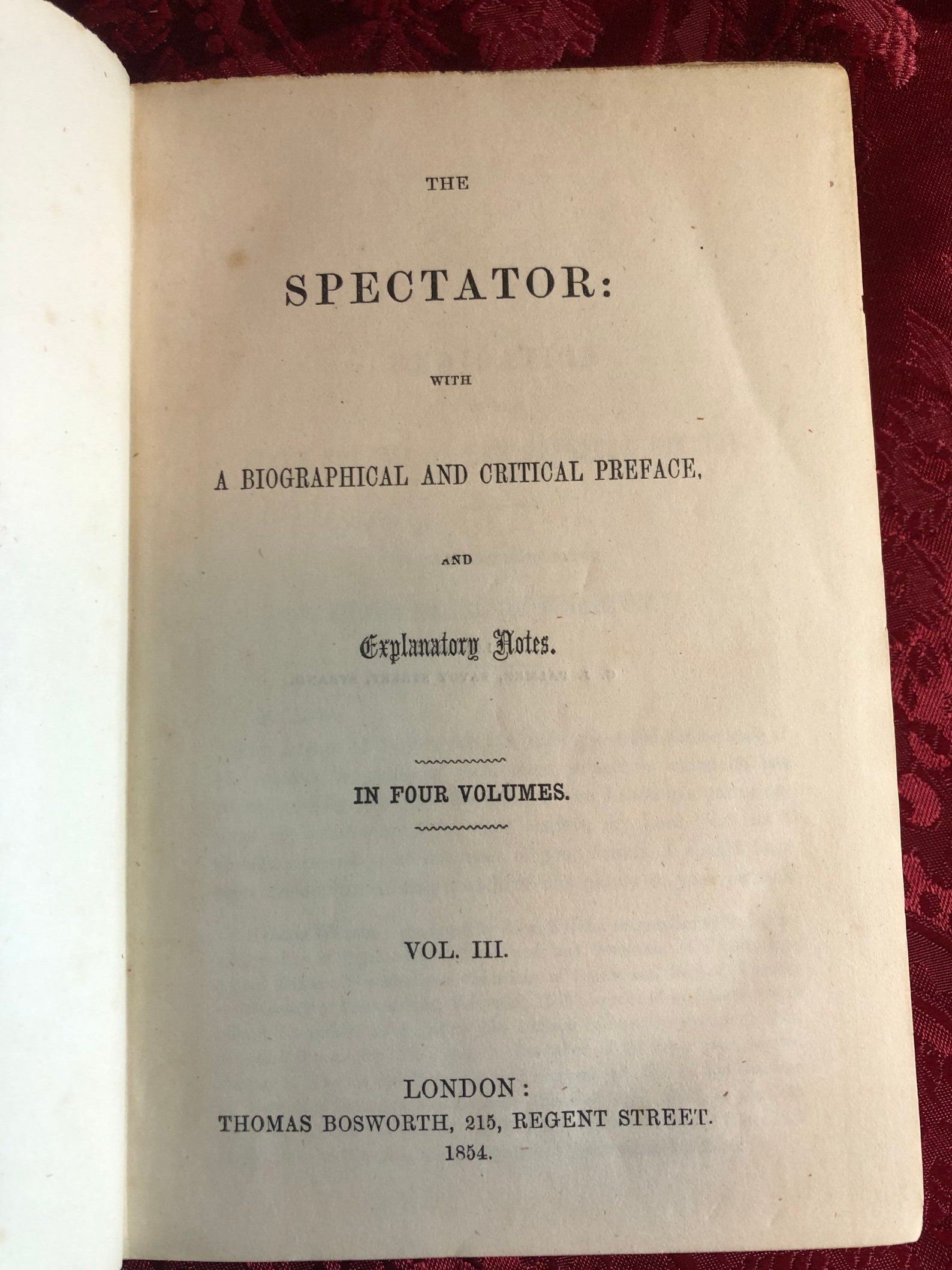 The Spectator, With Notes, A Book in 4 Volumes, Vol. 2 & 3, Antique ...