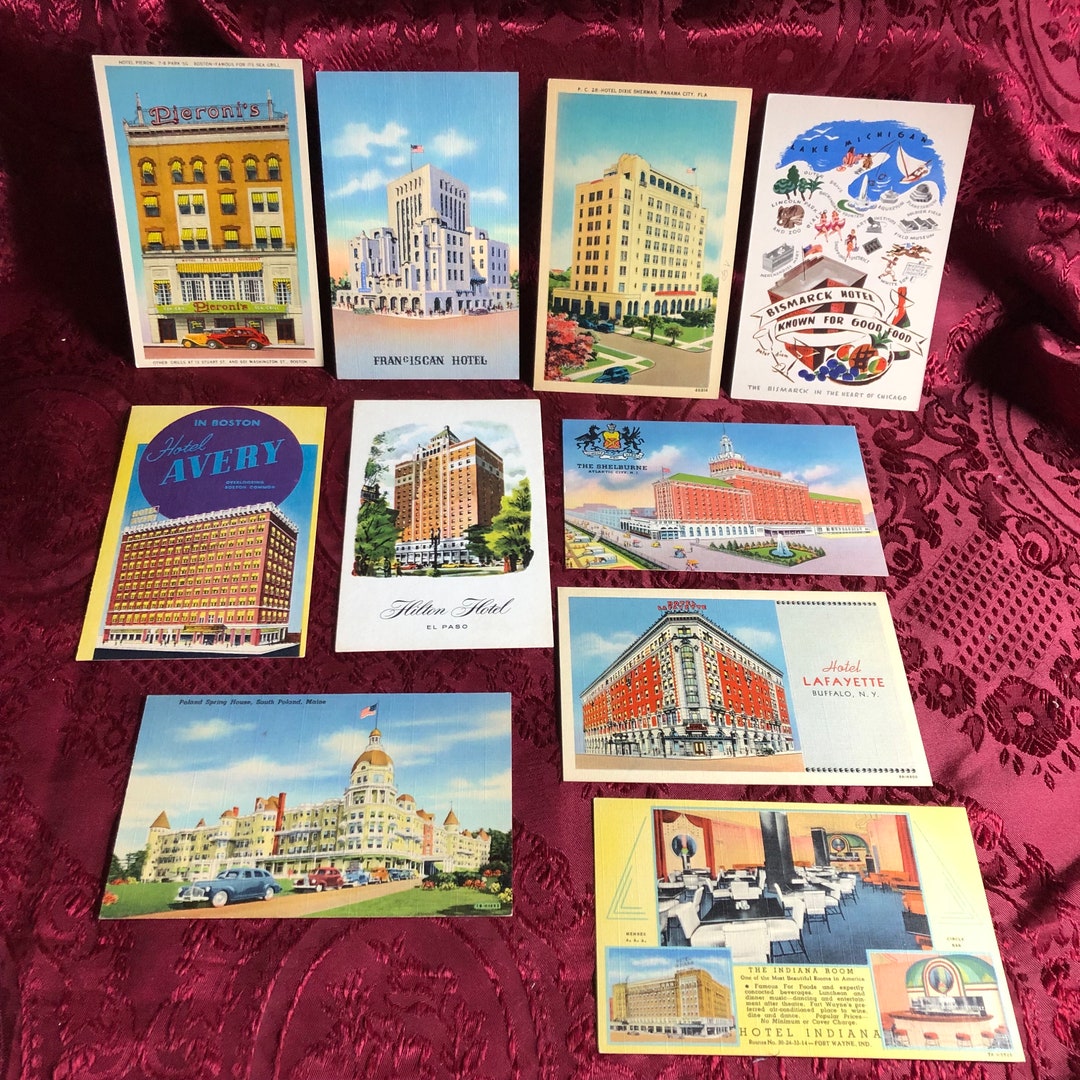 Ten Different Early Postcards of USA Hotels, Collectable Souvenir ...