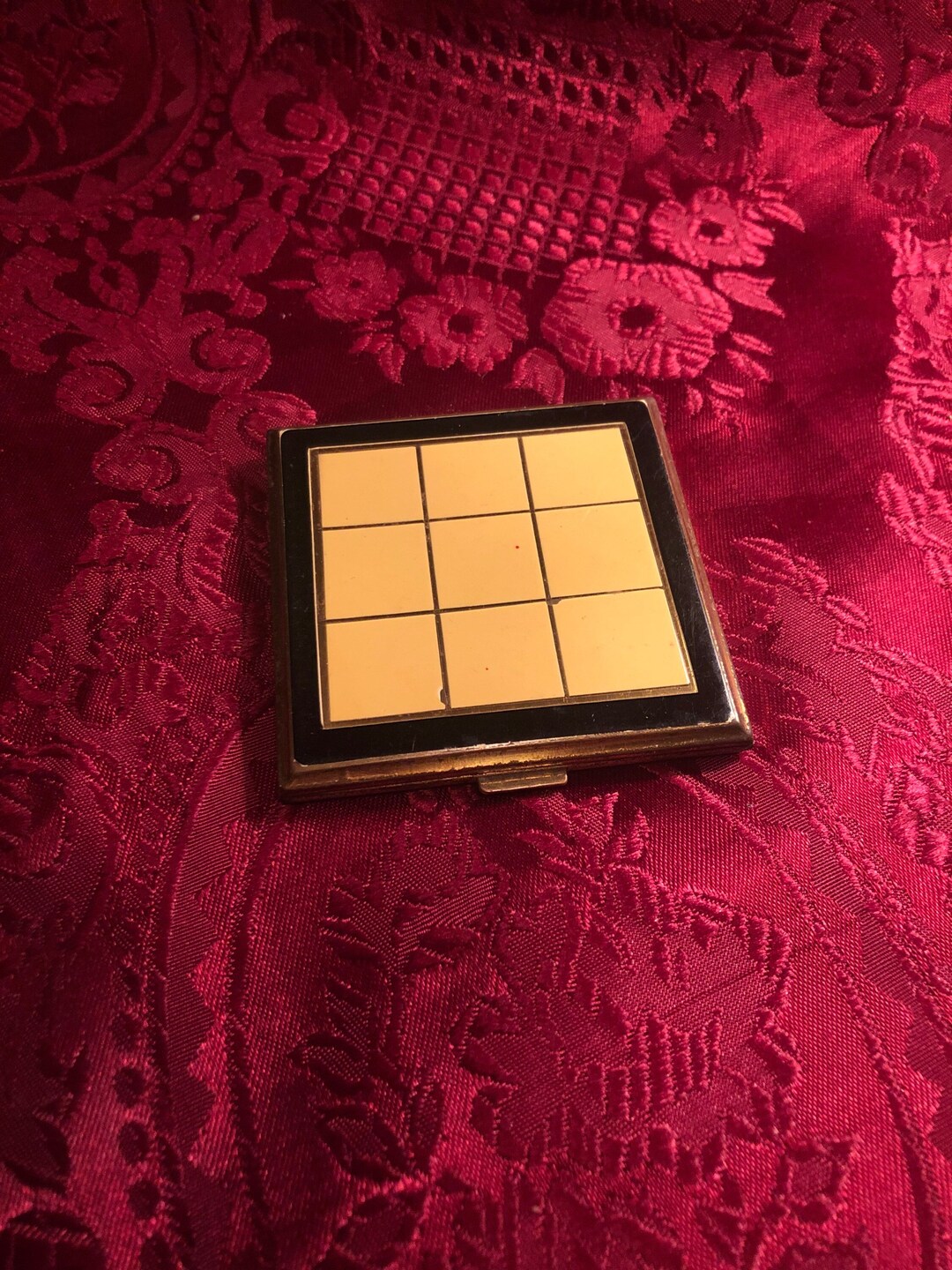 Art Deco Square Powder Compact, Elegant Black and Yellow Enamelled ...
