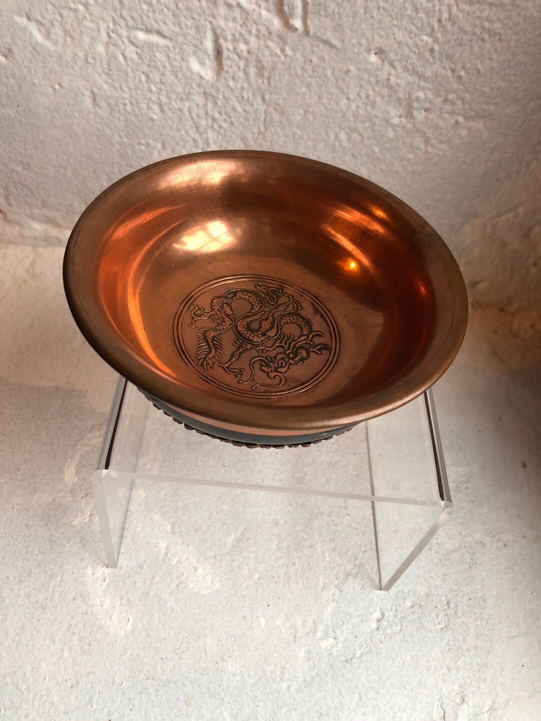Vintage Decorative Copper Bowl, Dragon Motif, Oriental Style Design ...