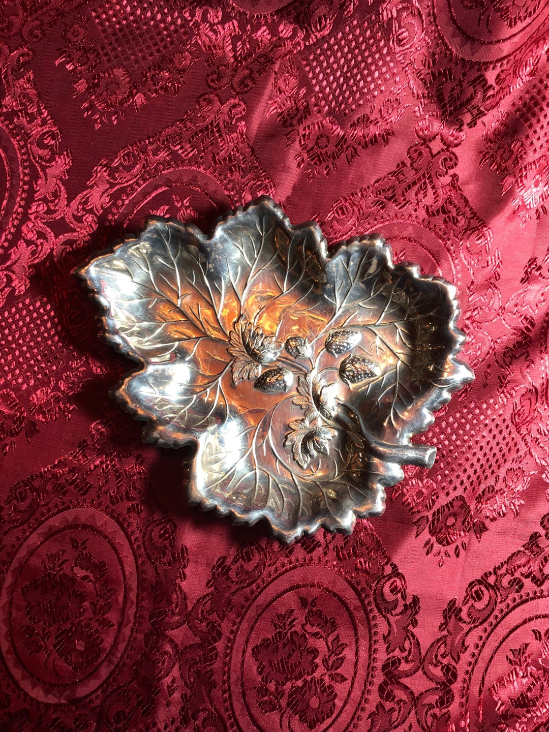 Vintage Silver Plated Decorative Serving Plate, Strawberry Pattern ...