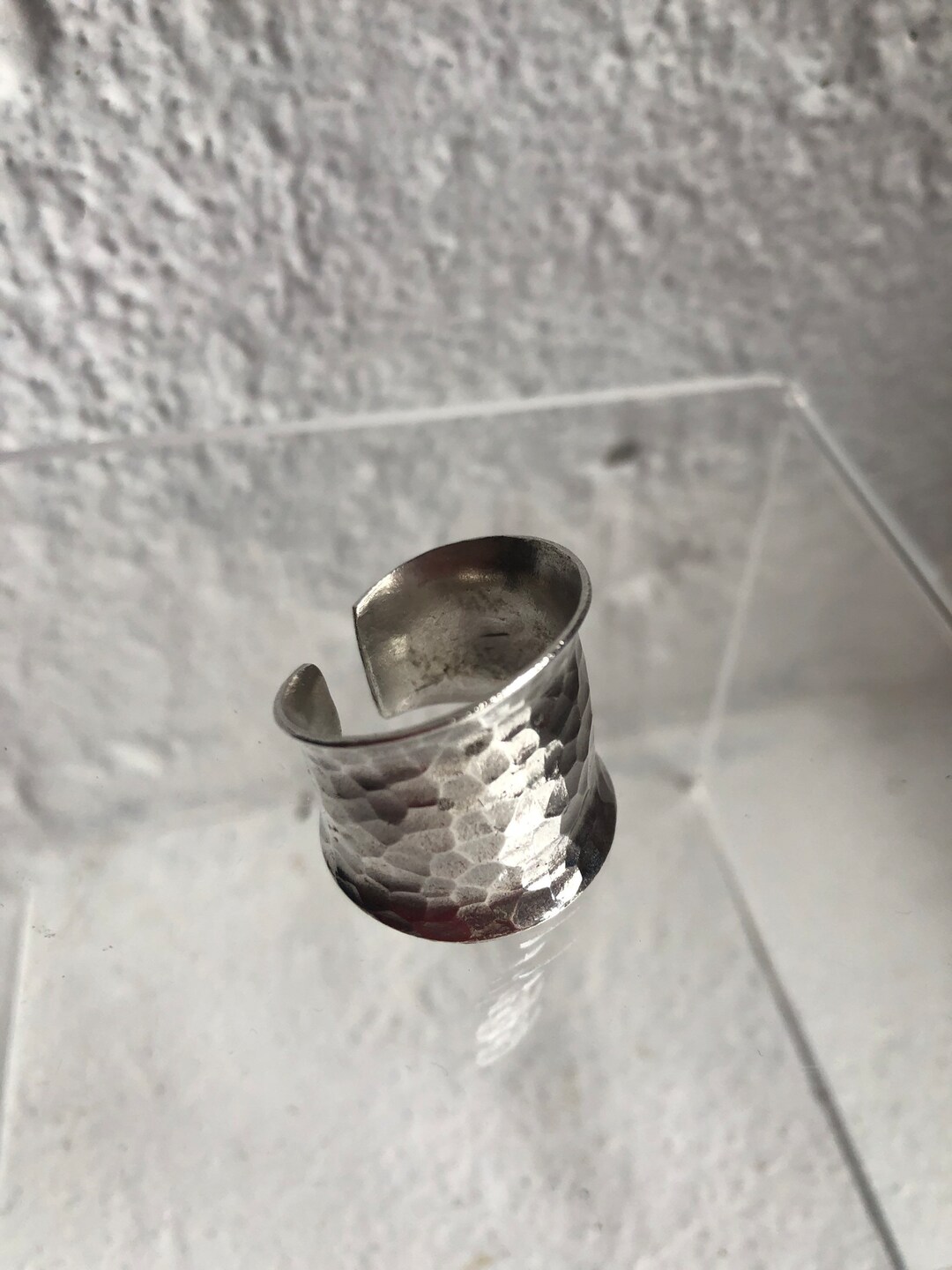 Vintage Sterling Silver Wide Band Ring, Hammered Silver Finish ...