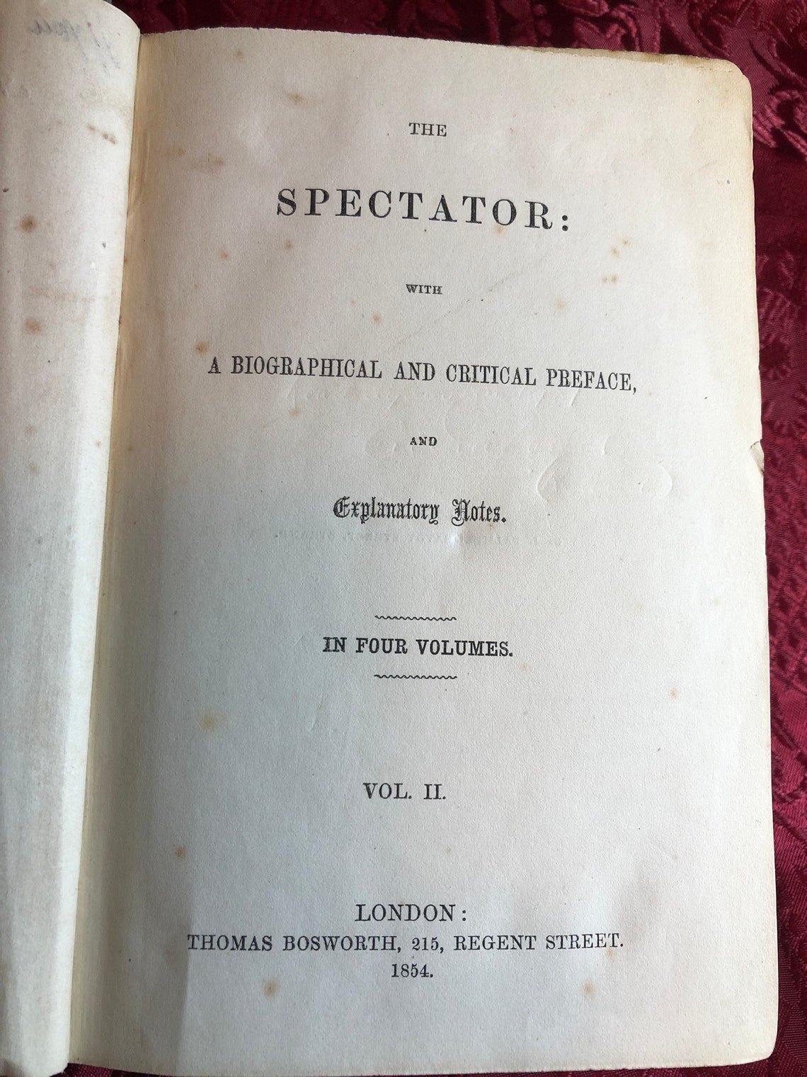 The Spectator, With Notes, A Book in 4 Volumes, Vol. 2 & 3, Antique ...