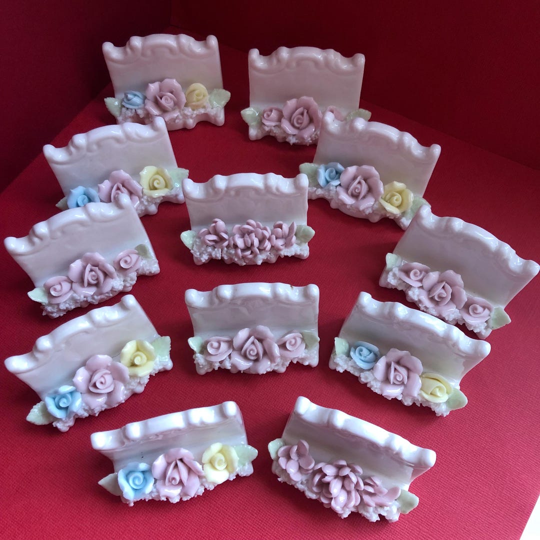 Set of 12 Porcelain Place Card Holders, Clever Floral Sculpture ...